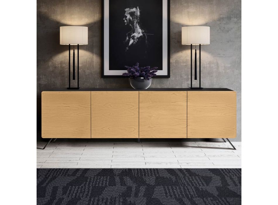 Woonkamerdressoir met 4 deuren in naturel essenafwerking